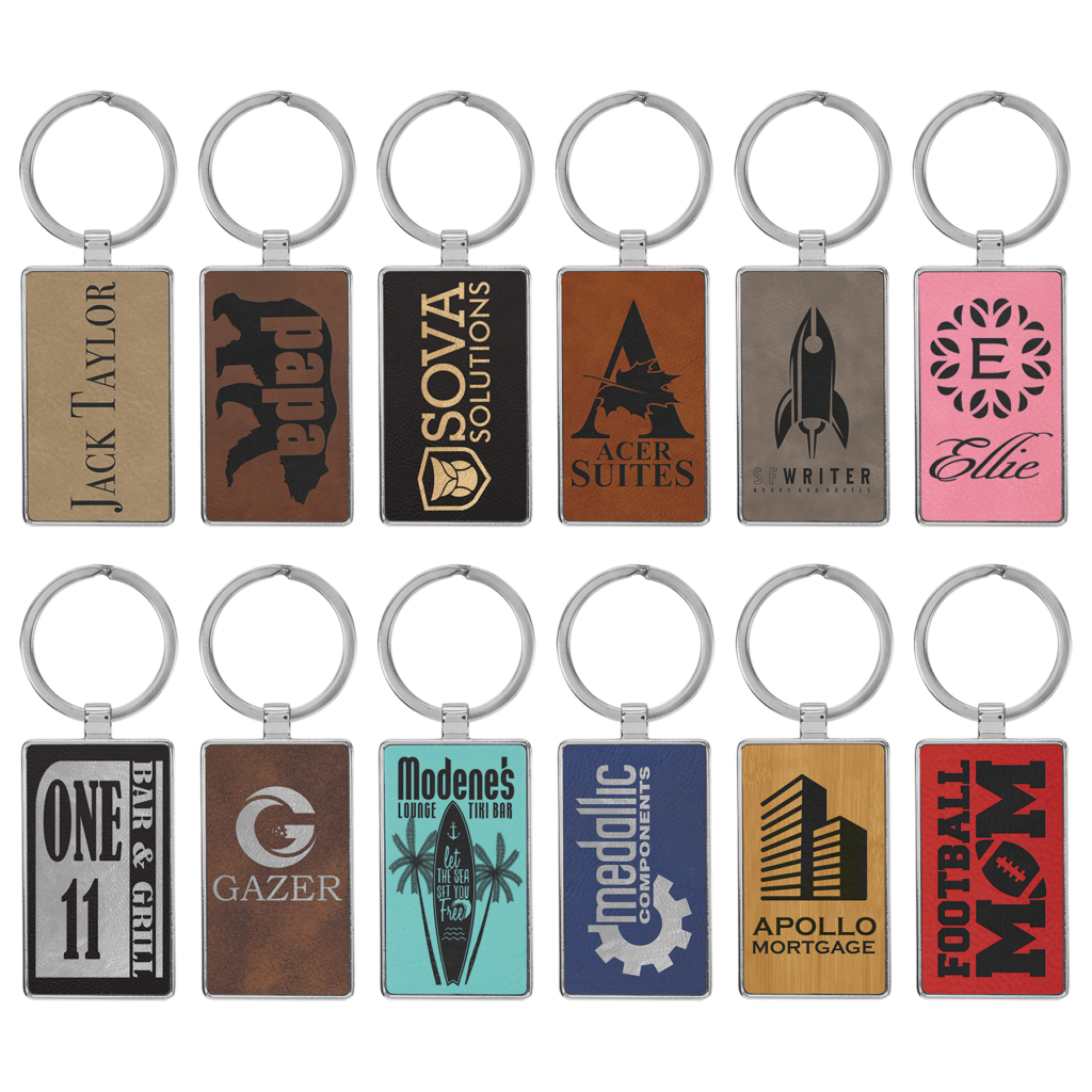 Metal Frame Rectangle Leatherette Keychains - Four Keys LLC